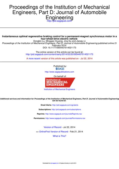Pdf Instantaneous Optimal Regenerative Braking Control For A Permanent Magnet Synchronous