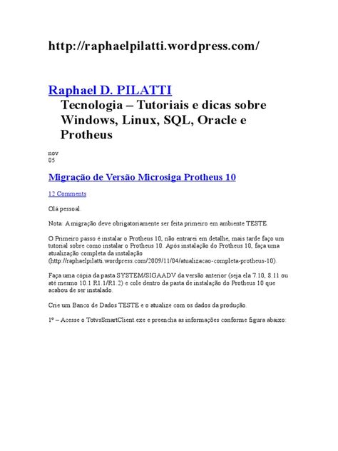 Instalação Do Protheus Pdf Microsoft Sql Server Gestão De Tecnologia Da Informação