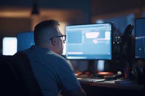 Premium Photo Programmer Working In A Dark Room With Screen Glow