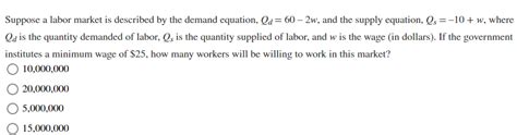 Solved Suppose A Labor Market Is Described By The Demand Chegg Com