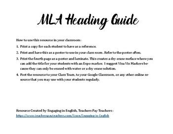 MLA Guide Poster And Handout For Babes By Engaging In English