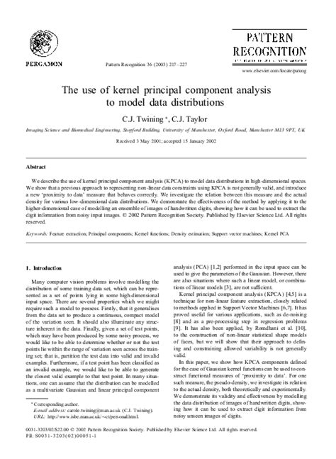Pdf The Use Of Kernel Principal Component Analysis To Model Data