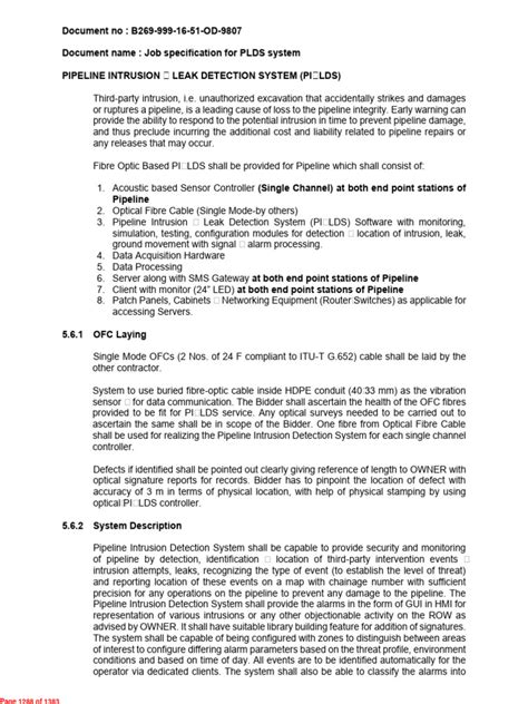 Document No B269 999 16 51 Od 9807 Document Name Job Specification For Plds System Pipeline