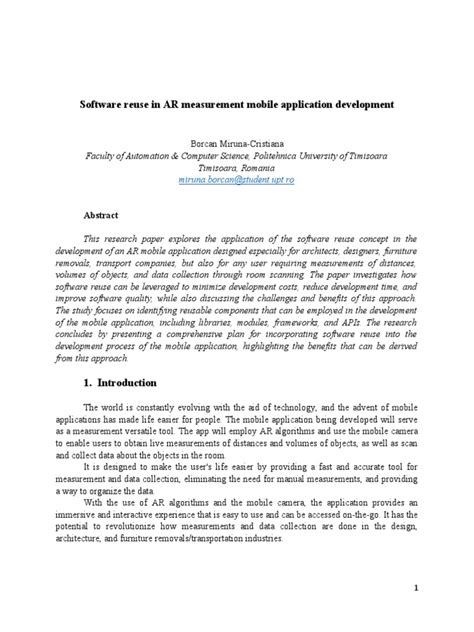 Software Reuse In Ar Measurement Mobile Application Development Pdf Component Based Software