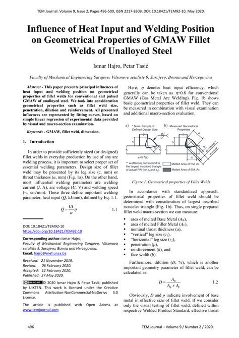 Pdf Influence Of Heat Input And Welding Position On Geometrical