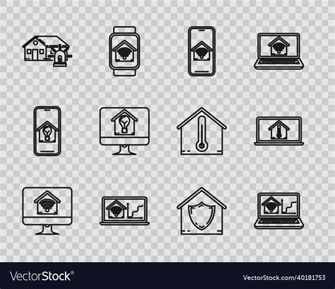 Set Line Computer Monitor With Smart Home With Wi Vector Image