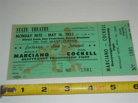 1955 Rocky Marciano Vs Don Cockell Unused Boxing Ticket Heavyweight Championship 3920602645