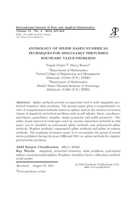 Pdf Anthology Of Spline Based Numerical Techniques For Singularly