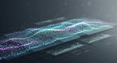 Abstract Digital Waveform With Data Particles And Holographic Charts On Dark Background Stock