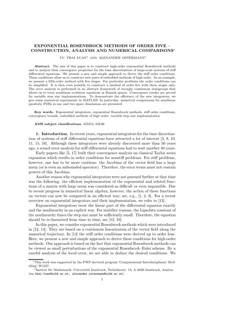 Pdf Exponential Rosenbrock Methods Of Order Five Construction Analysis And Numerical