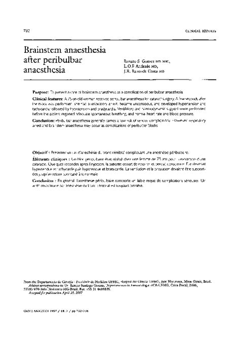 Pdf Brainstem Anaesthesia After Peribulbar Anaesthesia