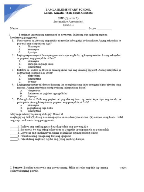 Esp Summative Assessment Grade 2 Pdf