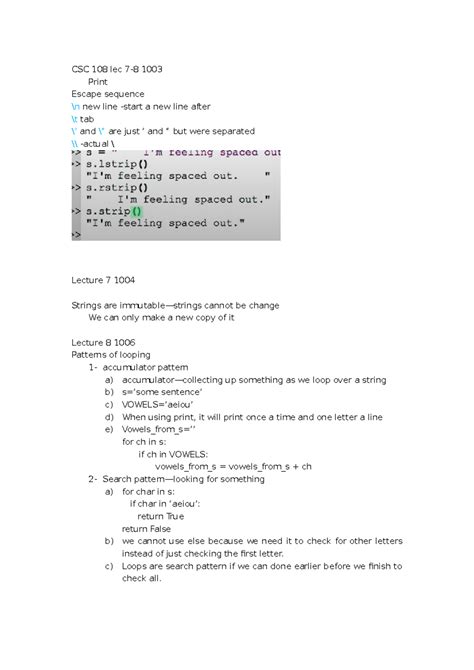 Csc 108 Lec 7 8 Lecture Notes 7 8 Csc 108 Lec 7 8 1003 Print Escape