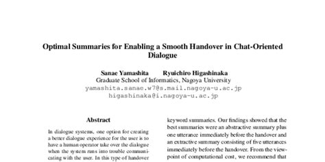 Optimal Summaries For Enabling A Smooth Handover In Chat Oriented