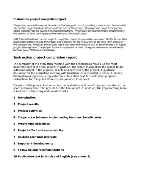 Project Completion Report Template