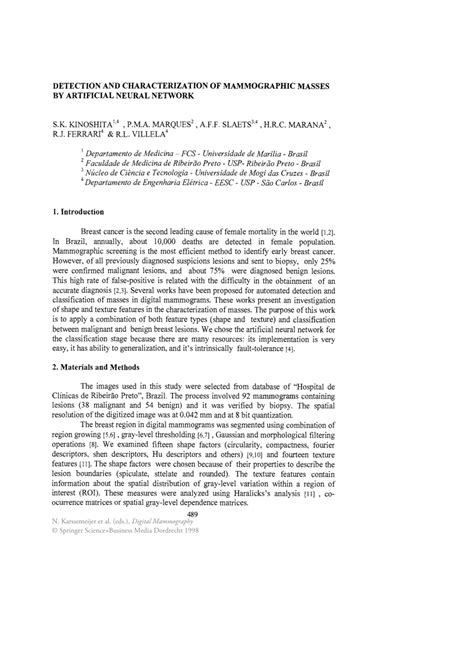 Pdf Detection And Characterization Of Mammographic Masses By