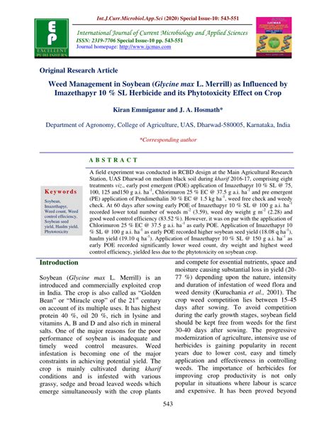 Pdf Weed Management In Soybean Glycine Max L Merrill As Influenced By Imazethapyr 10 Sl