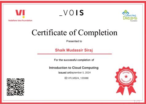 Completed Introduction To Cloud Computing Course With Vi Vois Shaik Mudassir Siraj Posted On