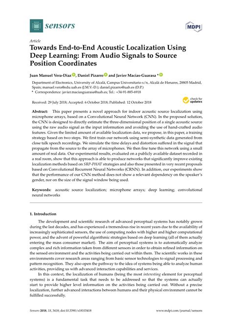 Pdf Towards End To End Acoustic Localization Using Deep Learning