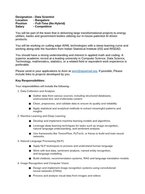 jd data scientist pdf machine learning data science