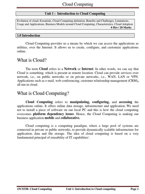 What Is Cloud Unit 1 Introduction To Cloud Computing Pdf Cloud Computing Computer Network