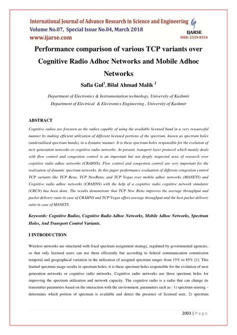 Pdf Performance Comparison Of Various Tcp Variants Over Cognitive