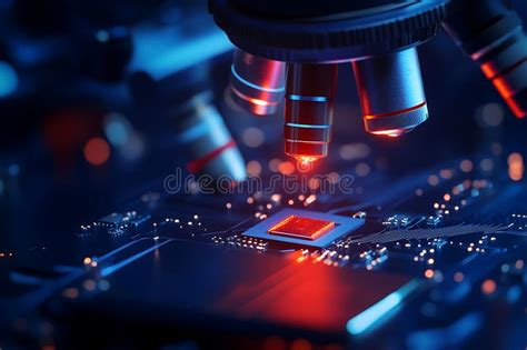 Advanced Microchip Inspection Microscope Examining Circuit Board Technology Stock Illustration