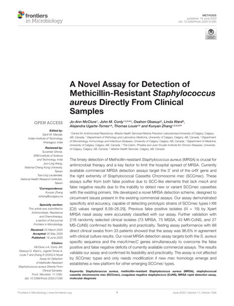Pdf A Novel Assay For Detection Of Methicillin Resistant
