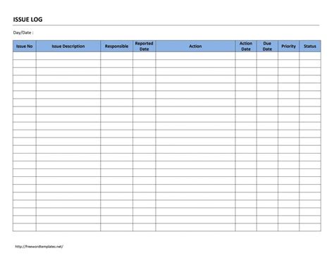Issue Log Template