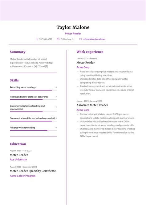 Meter Reader Resume Examples And Templates