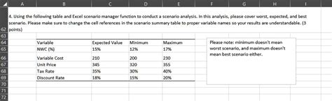 4 Using The Following Table And Excel Scenario Manager Function To