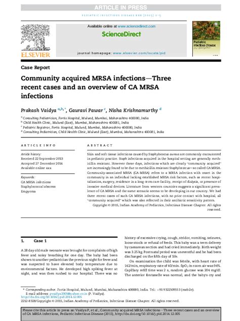 Pdf Community Acquired Mrsa Infections—three Recent Cases And An Overview Of Ca Mrsa Infections