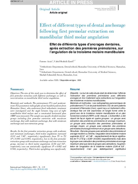 Pdf Effect Of Different Types Of Dental Anchorage Following First Premolar Extraction On