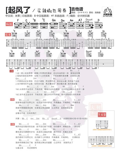买辣椒也用券《起风了》吉他谱f调吉他弹唱谱 打谱啦