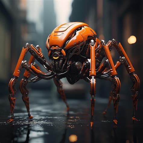 Premium Ai Image Photograph Of A Pearlescent Orange Red Spider Mecha