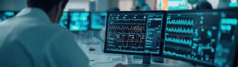 Medical Lab Monitoring Vital Signs Data On Computer Stock Illustration
