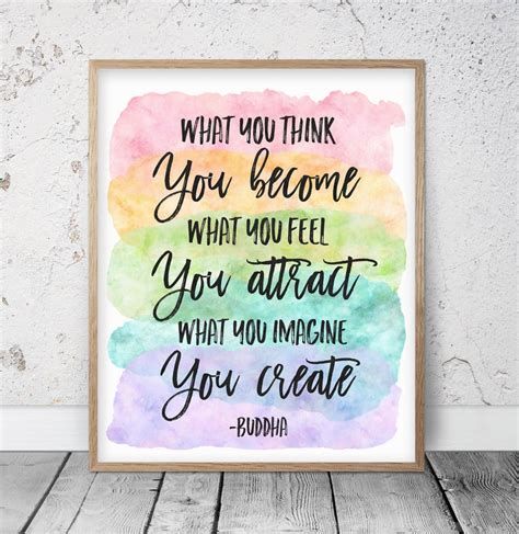 What You Think You Become Buddha Quotes Rainbow Printable Wall Art