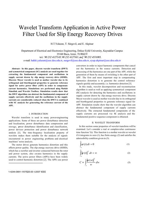pdf wavelet transform application in active power filter used for