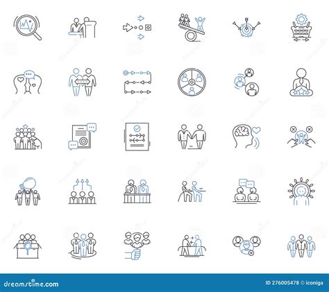 Corporation Squad Line Icons Collection Teamwork Strategy Unity Proficiency Vision Growth