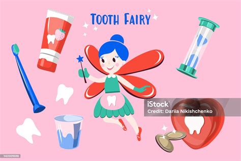 치아 요정 컬렉션 어린이 치과 치료 세트 잃어버린 치아 상자 칫솔 어린이 치과 건강한 생활방식에 대한 스톡 벡터 아트 및 기타 이미지 건강한 생활방식 귀여운 꼬마