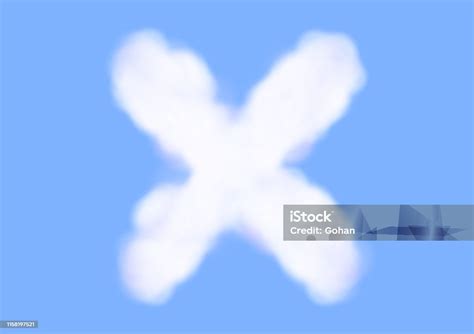 푸른 하늘 배경에 자음 현실적인 흰색 구름 벡터 아름다운 공기 구름 서체 대문자 X의 타이포그래피는 면모와 같은 푹신한 흰색입니다 구름에 대한 스톡 벡터 아트 및 기타