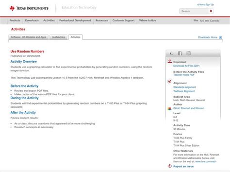 Texas Instruments Use Random Numbers Activity For 9th 10th Grade