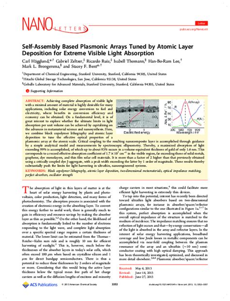 Pdf Self Assembly Based Plasmonic Arrays Tuned By Atomic Layer Deposition For Extreme Visible