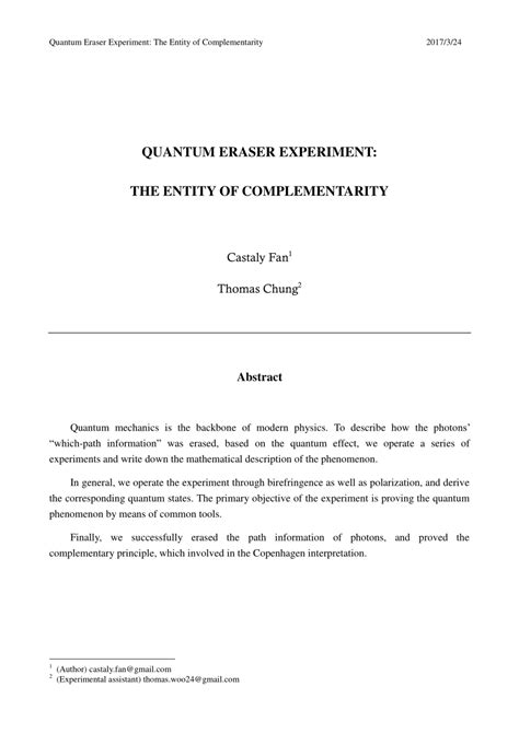 Pdf Quantum Eraser Experiment