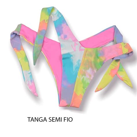Veja Aqui Conjunto De Biquini Tie Dye Top Faixa Tanga Mora Tanga