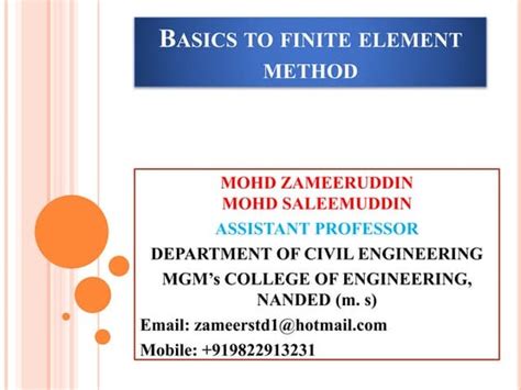 Introduction To Finite Element Analysis Pptx