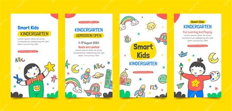 손으로 그린 보육원 인스 타 그램 이야기 모음 무료 벡터