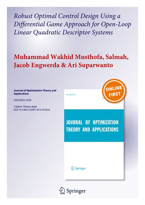 Pdf Robust Optimal Control Design Using A Differential Game Approach
