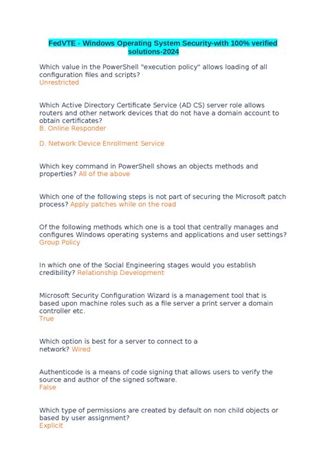 Fedvte Windows Operating System Security With 100 Verified Solutions 2024 Docx Exams