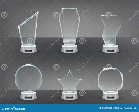 Glass Trophies Background Reflection Realistic Image Cartoon Vector